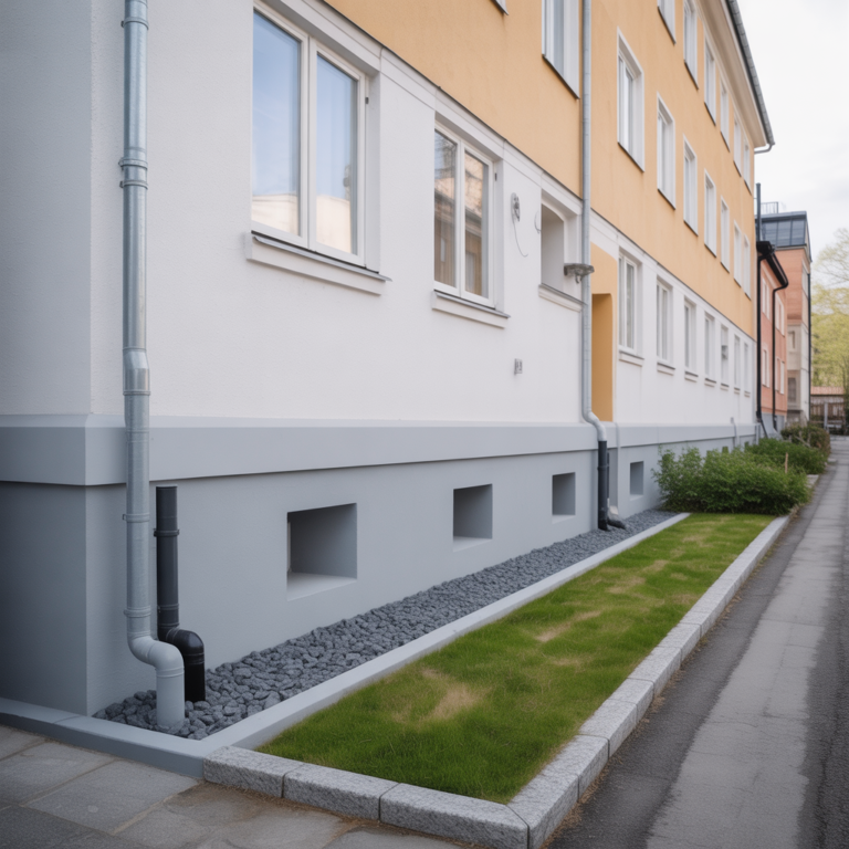 Dränering och isolering runt källargrund med ny dagvattenledning i ...